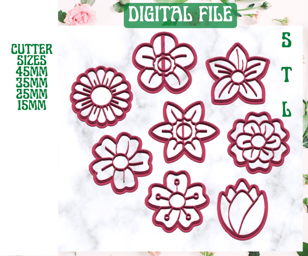 Set of 8 Spring Flowers 3d STL Files for Polymer Clay Cutters Digital ...