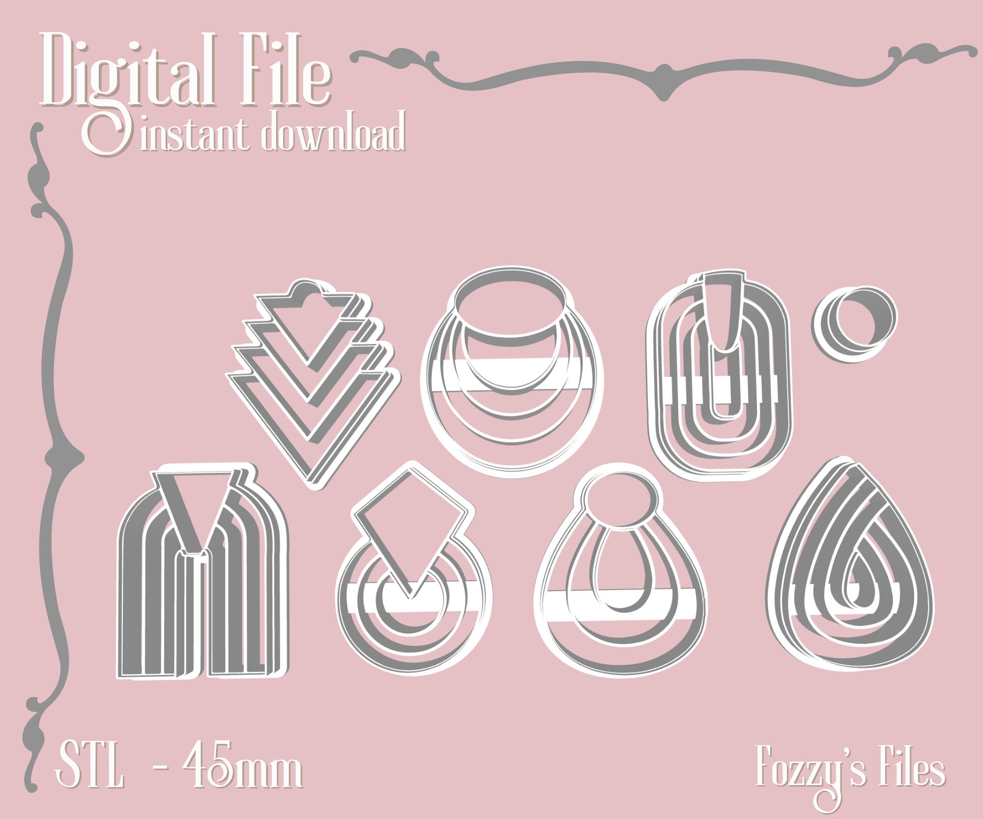 Retro Vintage Set of 7 in 45mm STL Files for Polymer Clay - Etsy