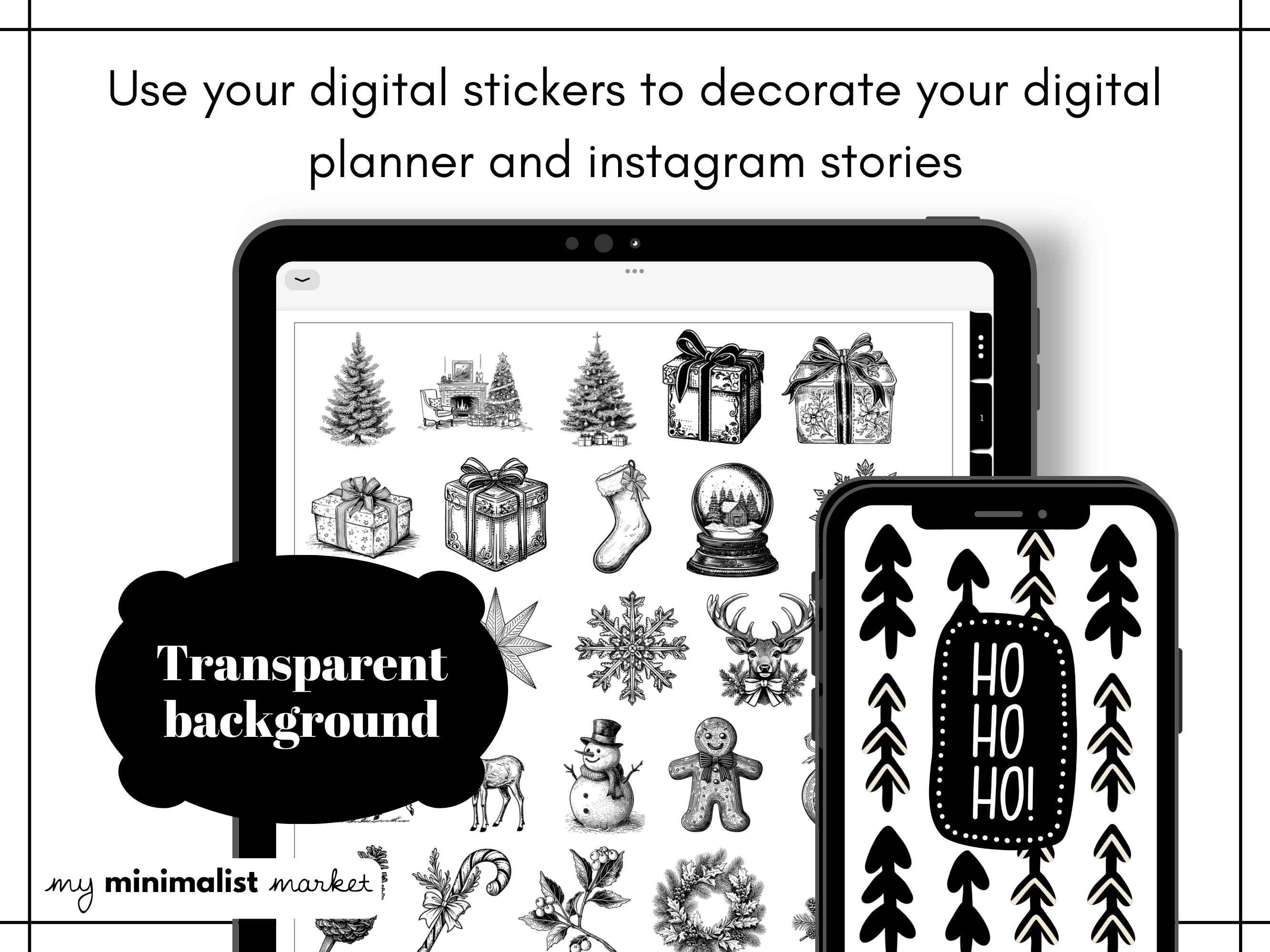 Minimalist Vintage Christmas Stickers, Planning and Bujo Holiday ...