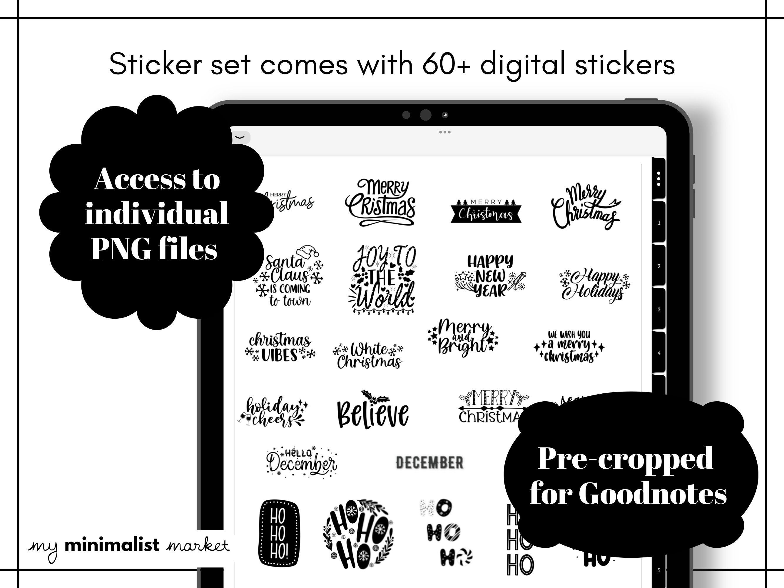 Minimalist Vintage Christmas Stickers, Planning and Bujo Holiday ...