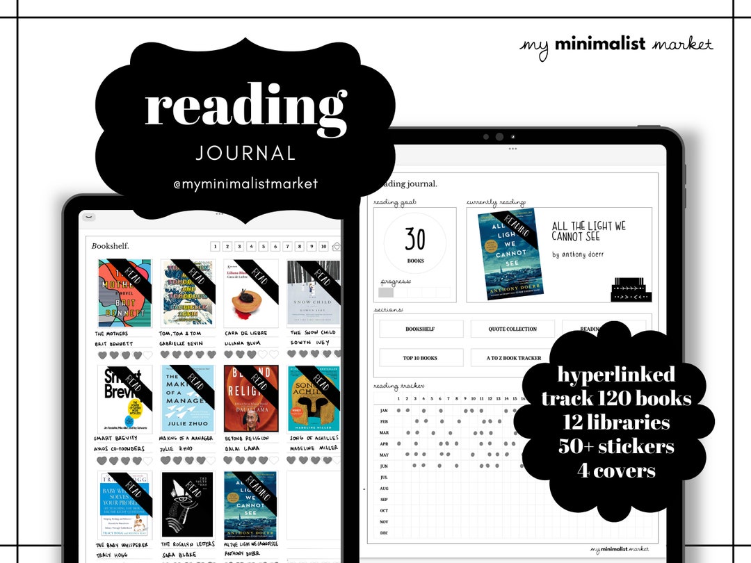 Minimalist Digital Reading Journal Log, Tracker, Book Review, Quote ...