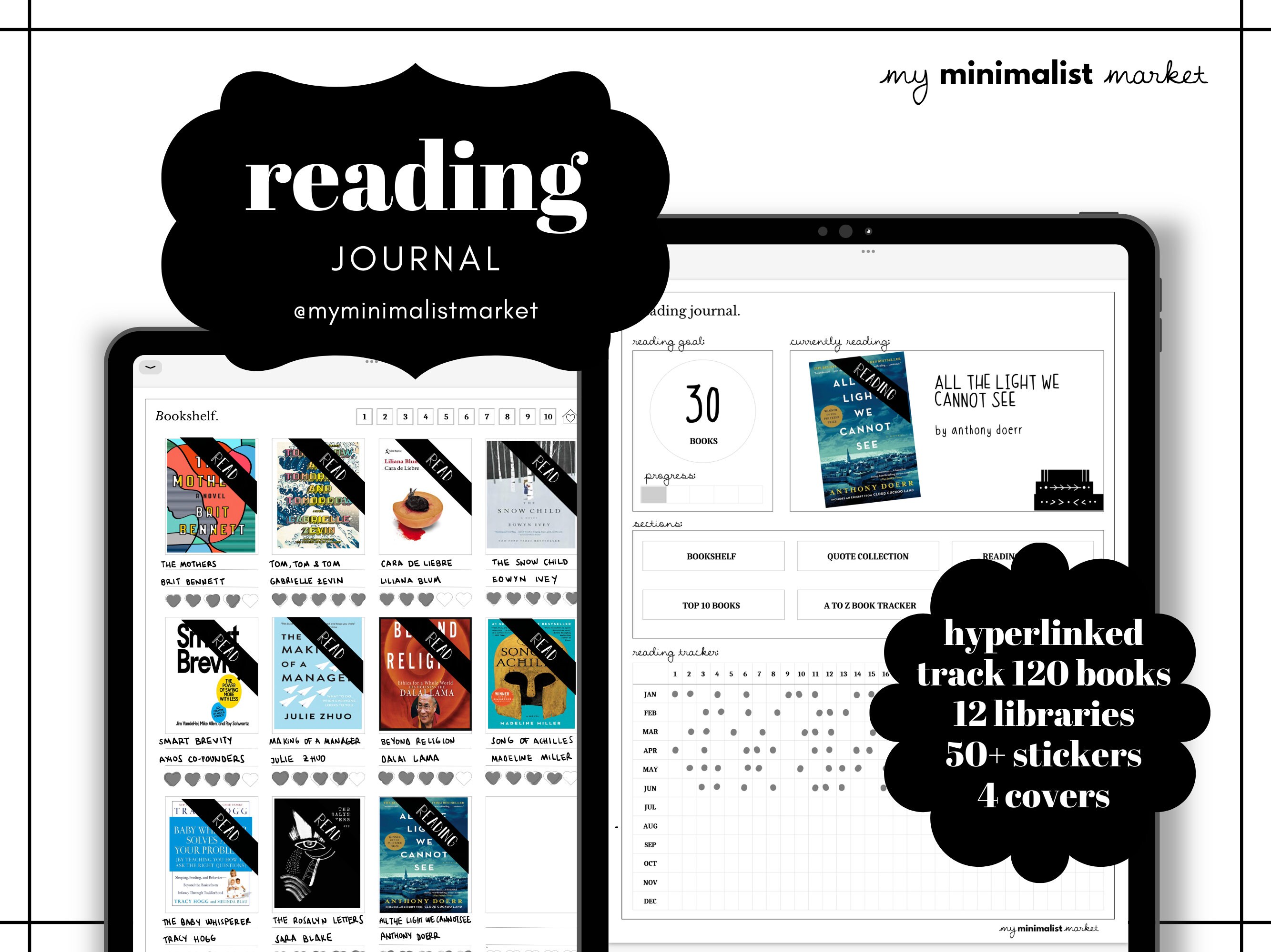 Minimalist Digital Reading Journal Log, Tracker, Book Review, Quote ...