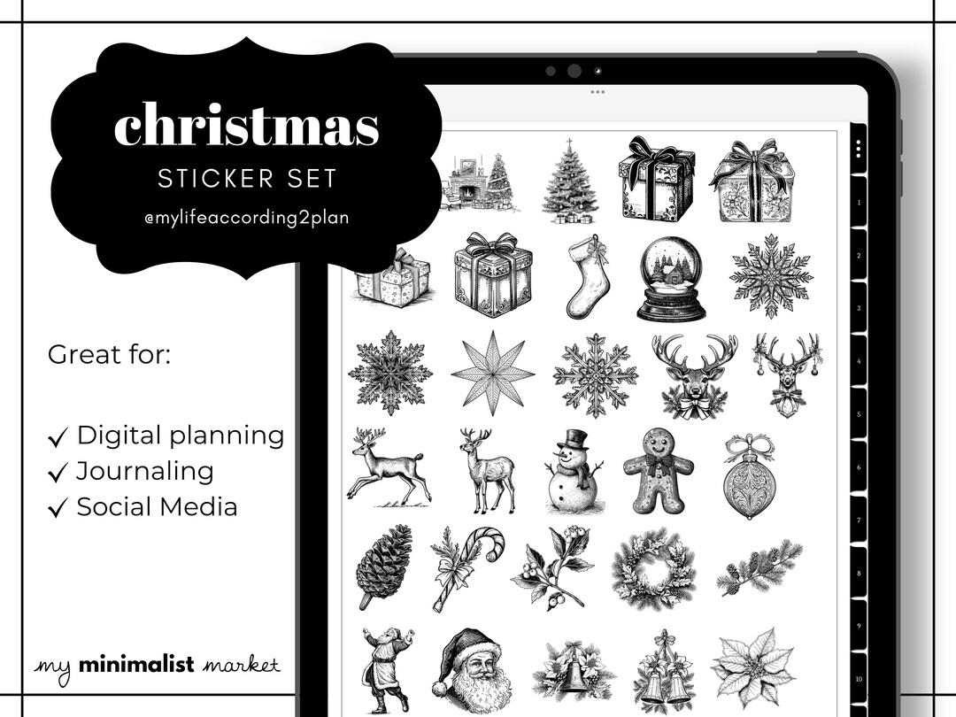 Minimalist Vintage Christmas Stickers, Planning and Bujo Holiday ...