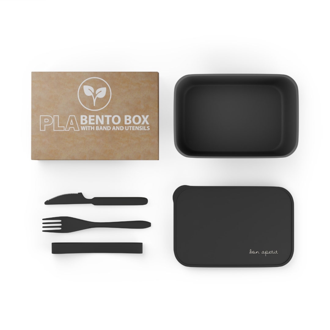 Minimalist "bon Appétit" Bento Boxes With Band and Utensils, Black ...