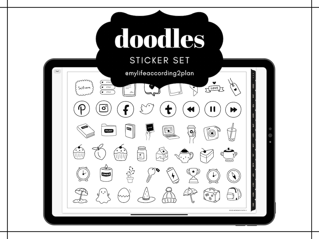 Minimalist Everyday Stickers Doodles Sticker Set Cartoon Labels Digital Planner Stickers