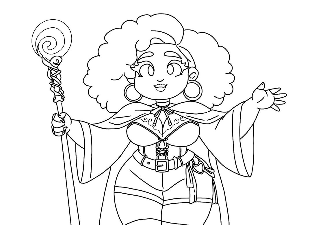 Magical Girl Coloring Page Black Female Fantasy Art Digital Download ...