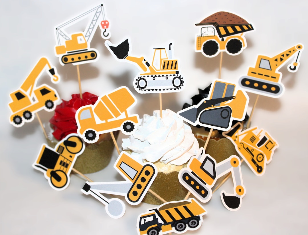 Construction Cupcake Toppers, Construction Cake Topper, Construction ...