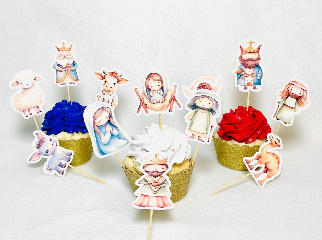 Christmas Nativity Cake Topper / Nativity Cupcake Toppers / Happy ...