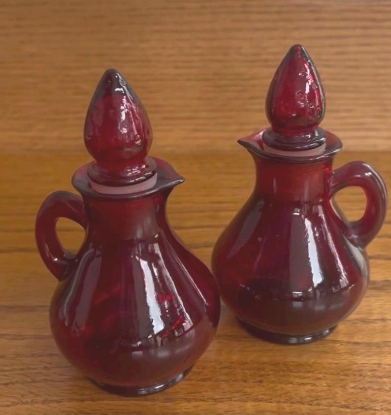 Vintage Avon Cape Cod Ruby Red Cruets – 1876 Collection Pressed Glass ...