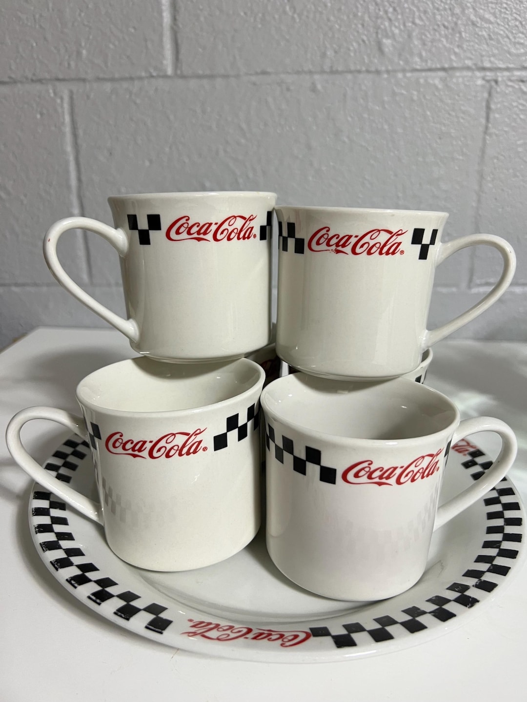 Set of 6 Coca-cola Checker Board Coffee Mugs and One Matching Plate - Etsy