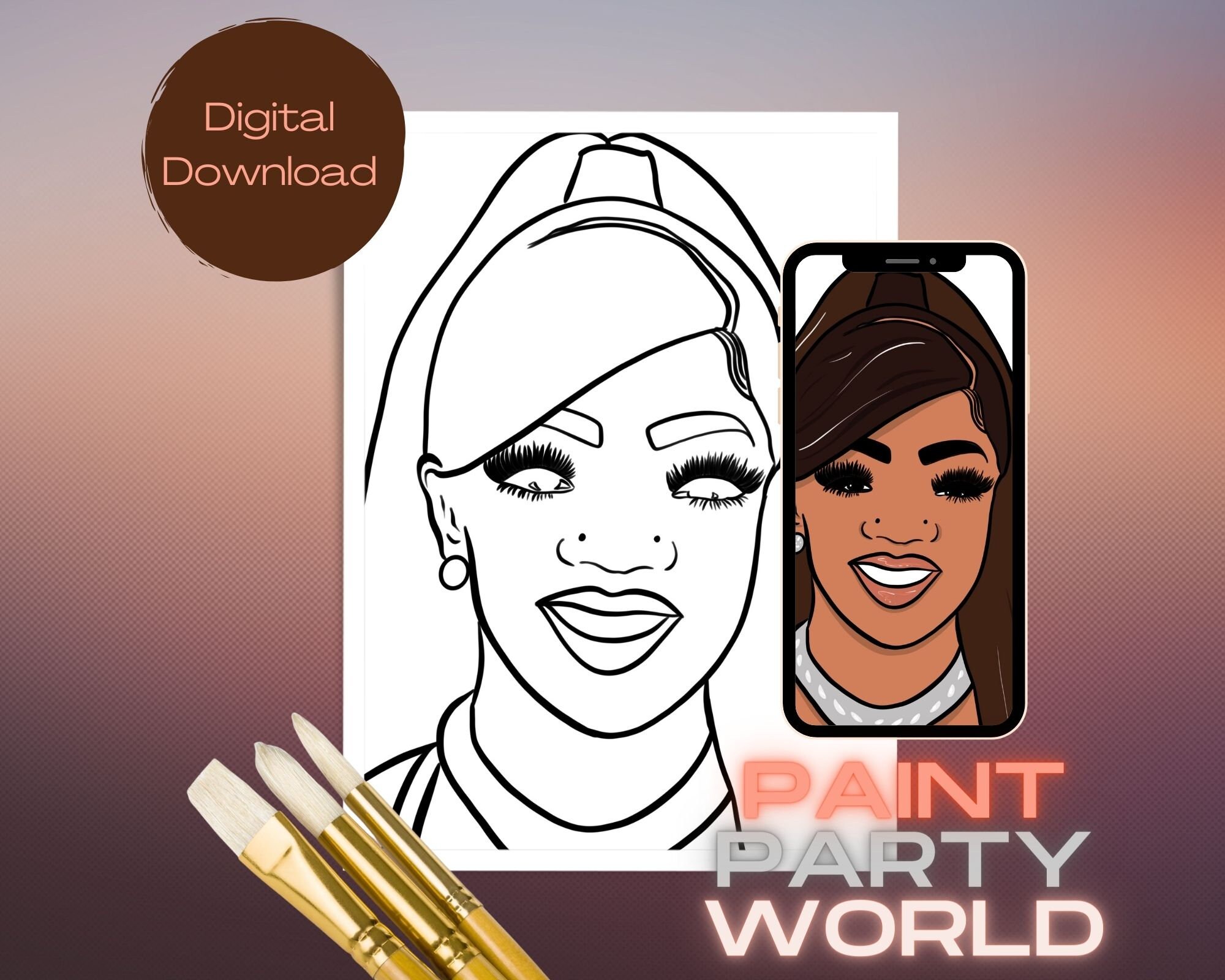 Canvas Printable/ Pre Drawn Outline Canvas/ DIY Canvas/ Party/ Paint ...