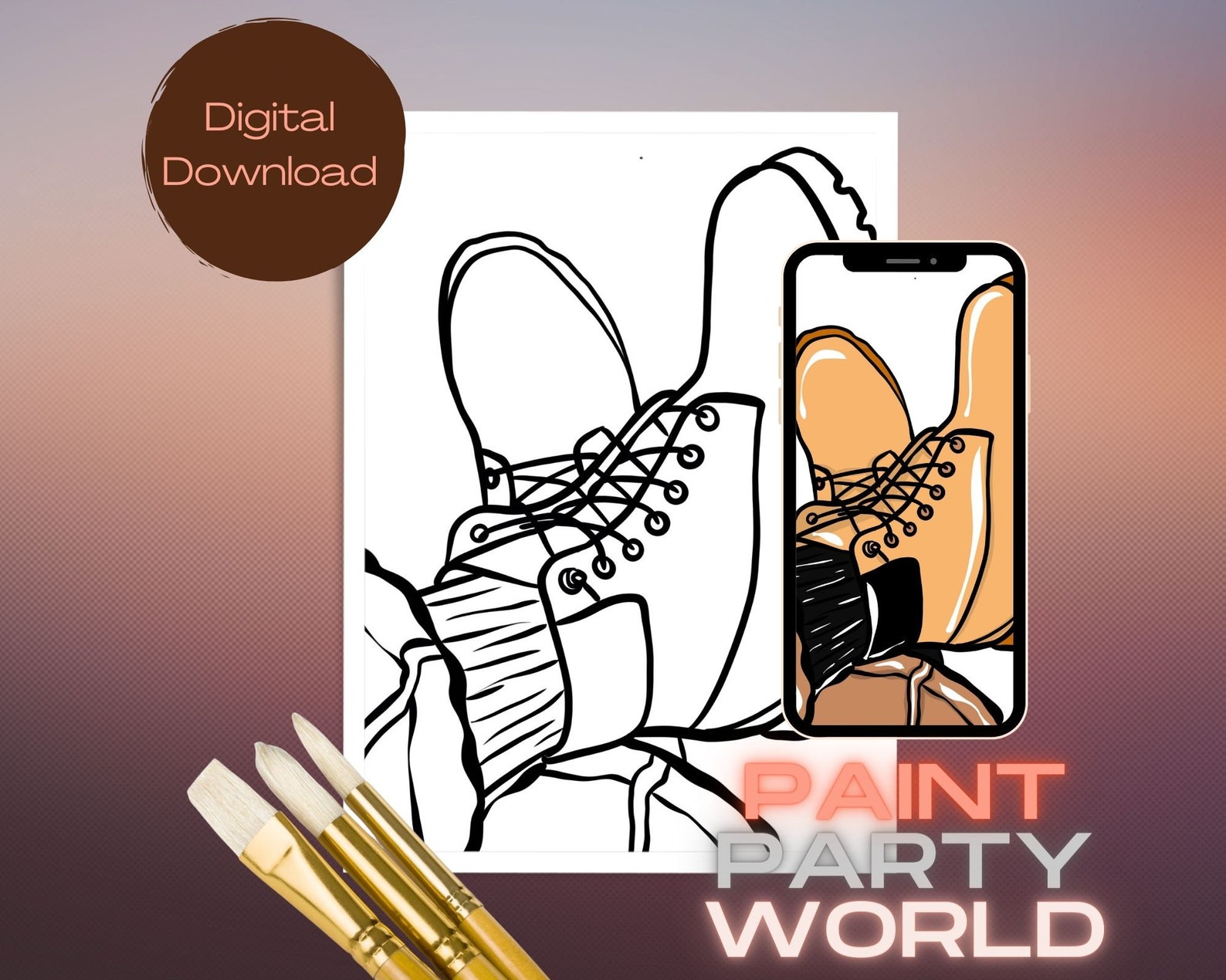 Canvas Printable Boots/ Pre Drawn Outline Canvas/ DIY Canvas/ Party ...