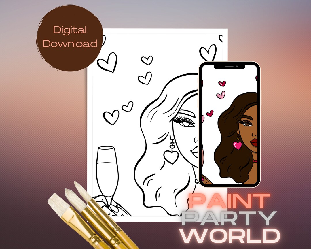 Canvas Printable/ Pre Drawn Outline Canvas/ DIY Canvas/ Party/ Paint ...