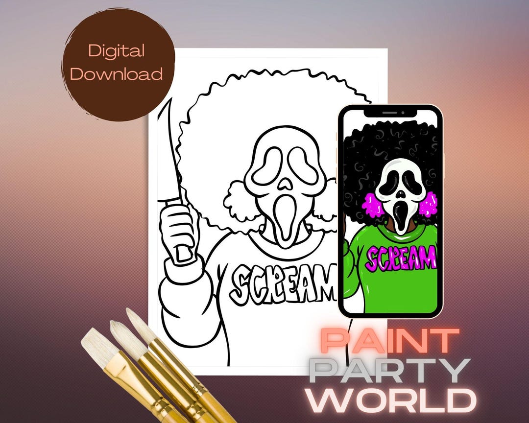 Spooky Mask Afro Paint Party Printable | Retro Horror Tracer ...