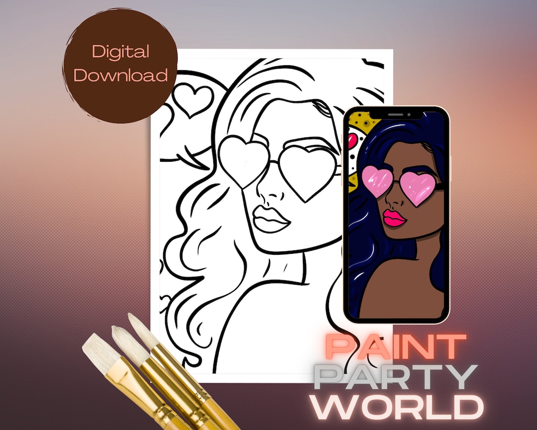 Canvas Printable/ Pre Drawn Outline Canvas/ DIY Canvas/ Party/ Paint ...