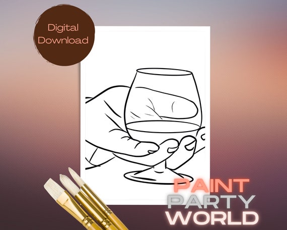Canvas Printable Wine and Dine/ Pre Drawn Outline Canvas/ DIY - Etsy