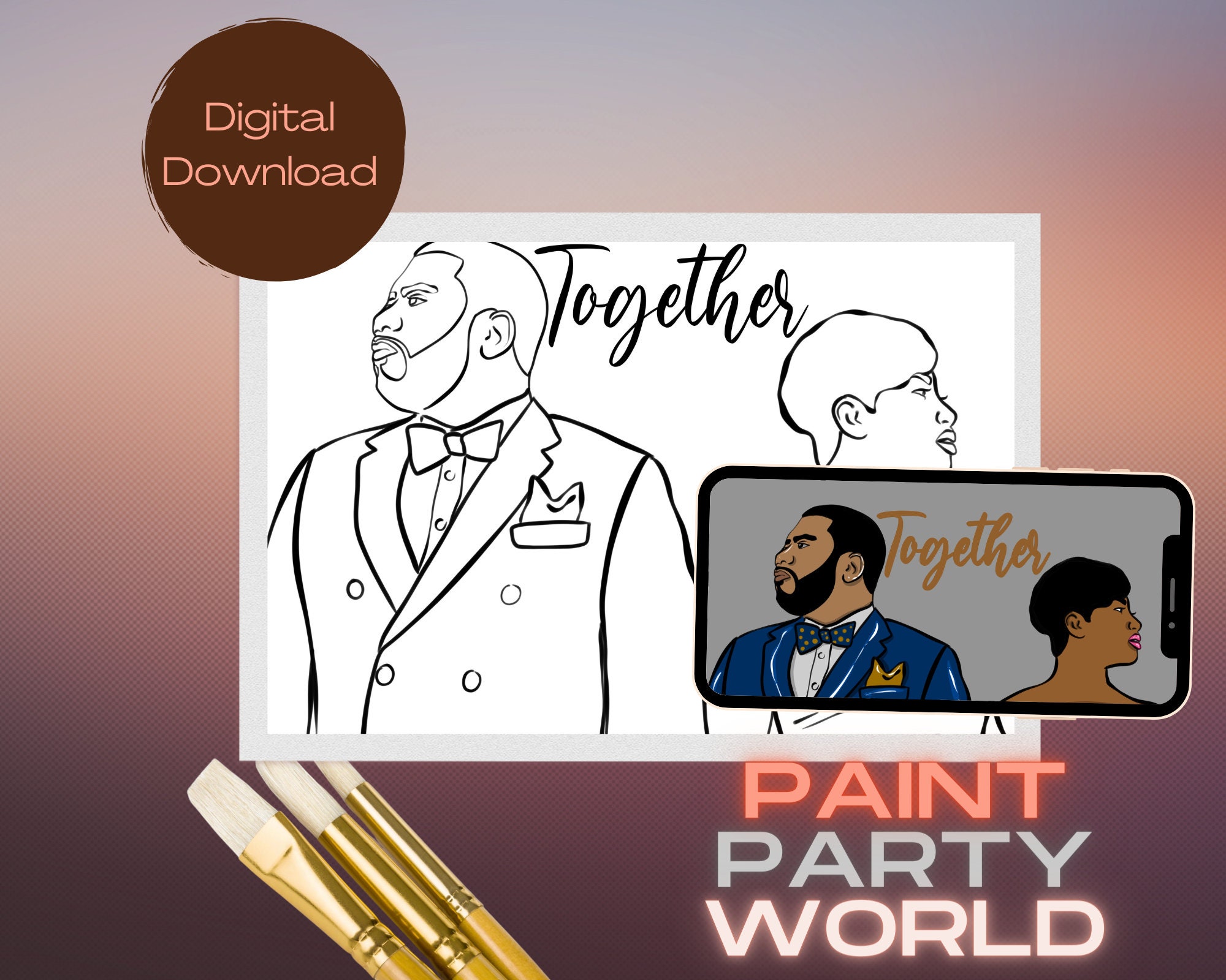 Canvas Printable/ Pre Drawn Outline Canvas/ DIY Canvas/ Party/ Paint ...