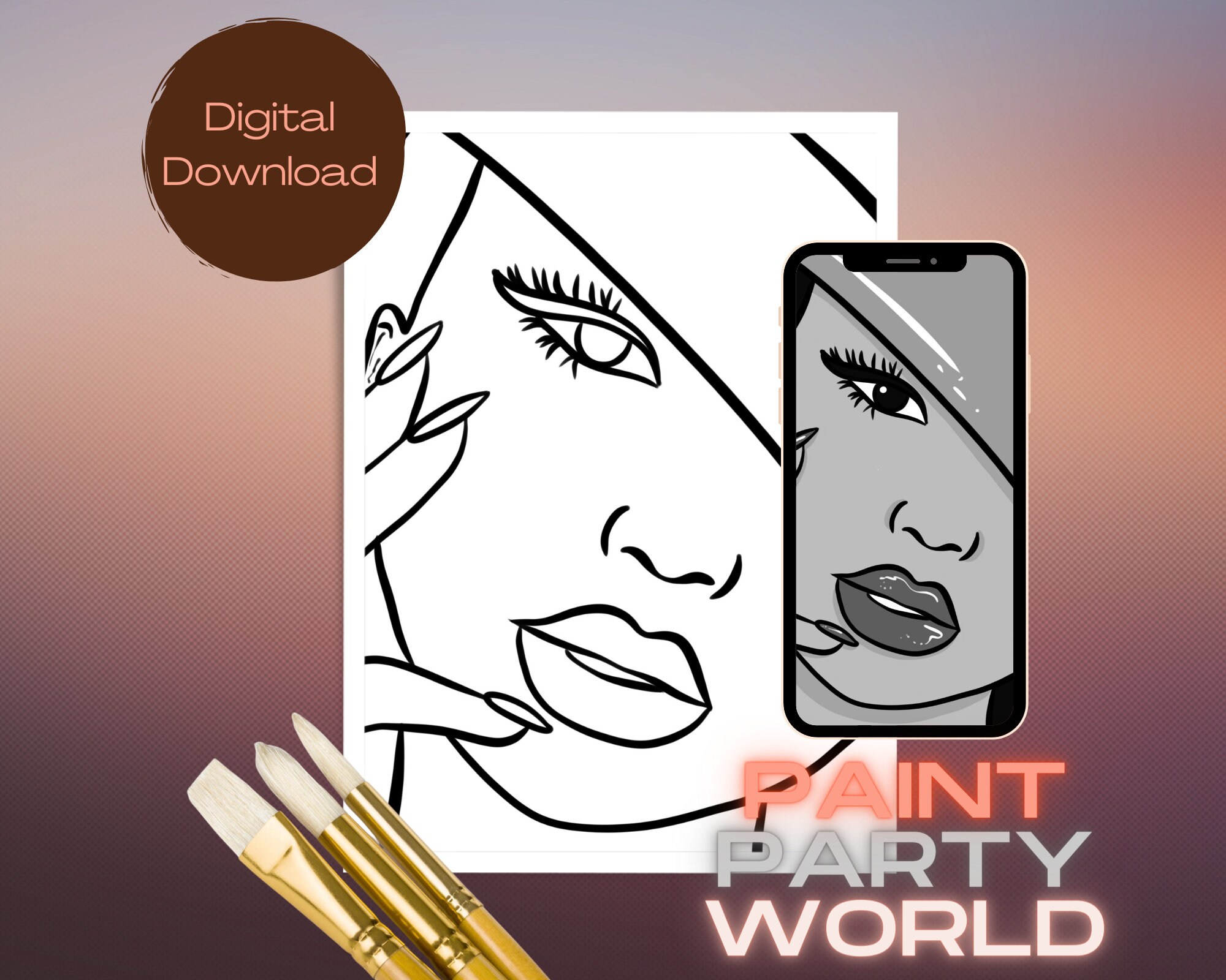 Canvas Printable/ Pre Drawn Outline Canvas/ DIY Canvas/ Party/ Paint ...