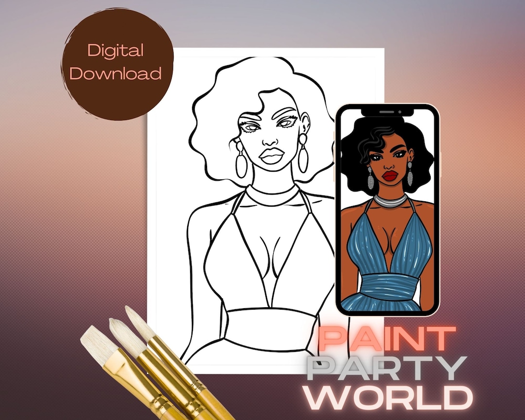 Canvas Printable/ Pre Drawn Outline Canvas/ DIY Canvas/ Party/ Paint ...