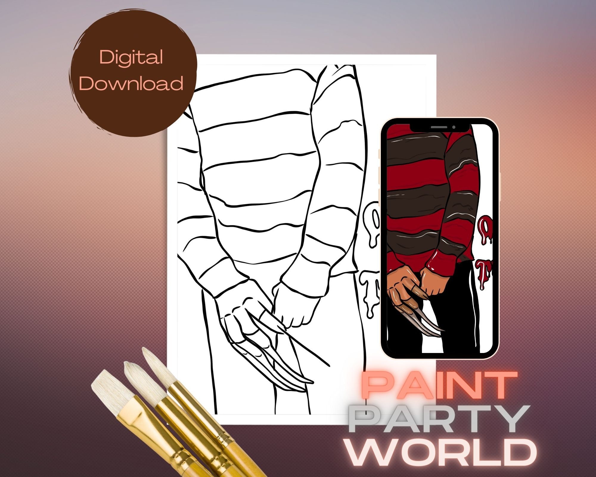 Canvas Printable Freddy/ Pre Drawn Outline Canvas/ DIY Canvas/ Party ...