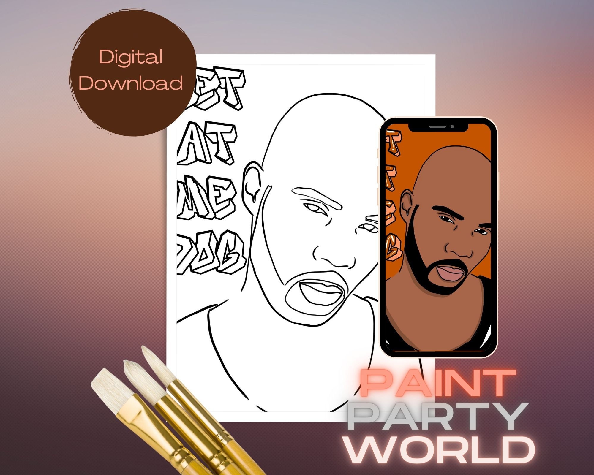 Canvas Printable/ Pre Drawn Outline Canvas/ DIY Canvas/ Party/ Paint ...