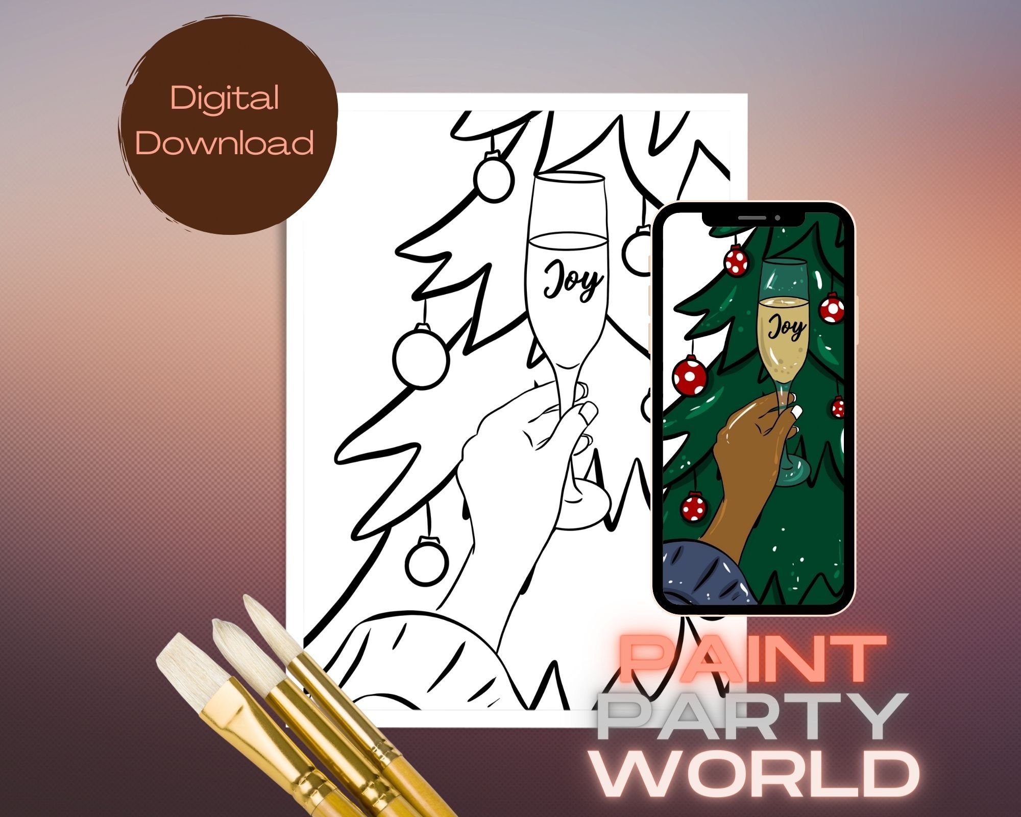 Canvas Printable/ Pre Drawn Outline Canvas/ DIY Canvas/ Party/ Paint ...