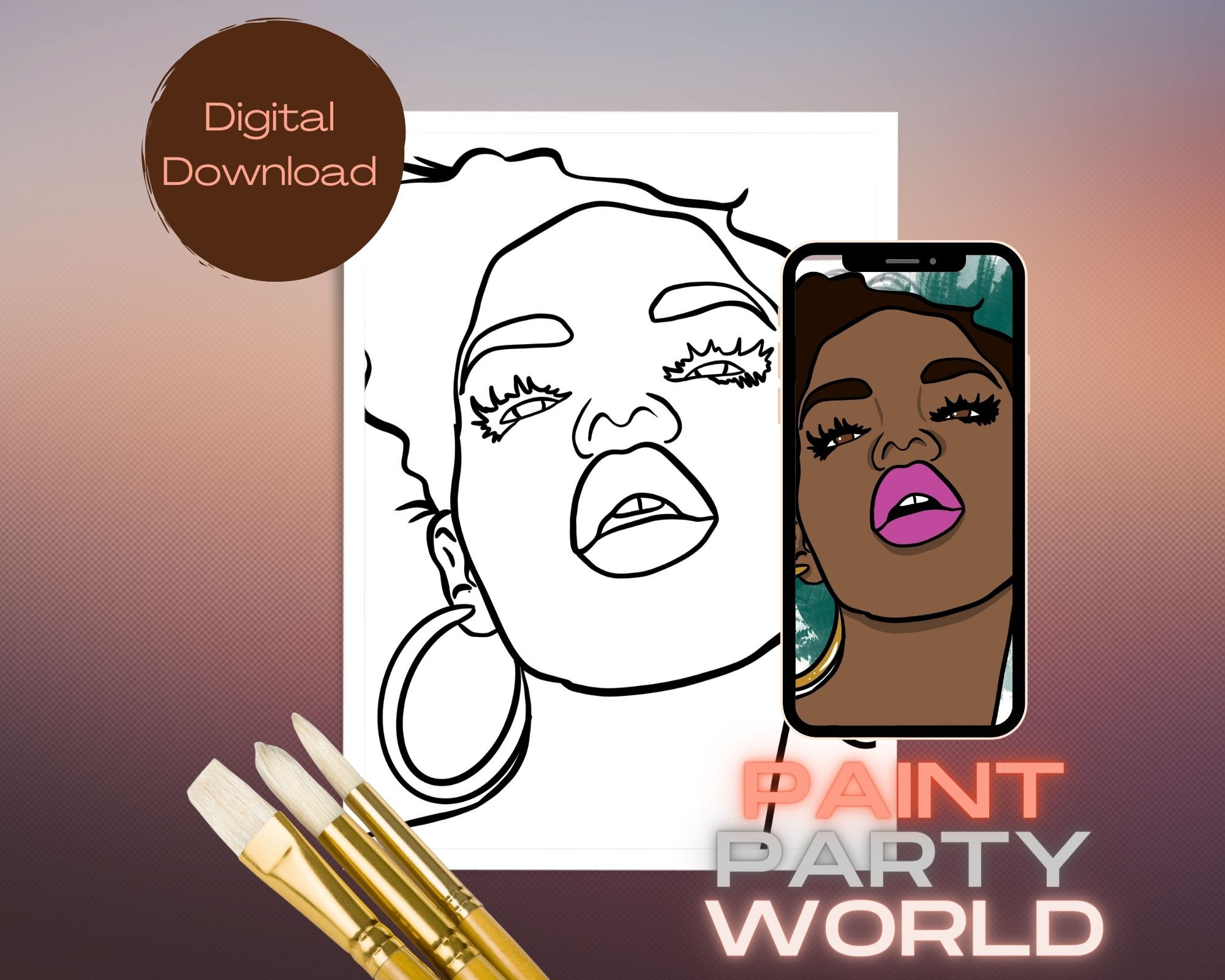 Canvas Printable / Pre Drawn Outline Canvas/ DIY Canvas/ Party/ Paint ...