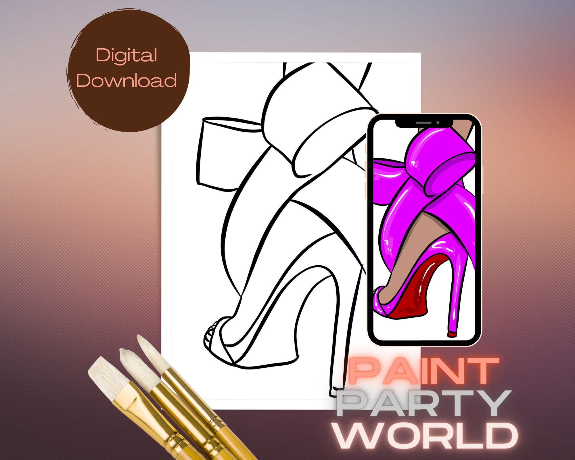 Canvas Printable/ Pre Drawn Outline Canvas/ DIY Canvas/ Party/ Paint ...