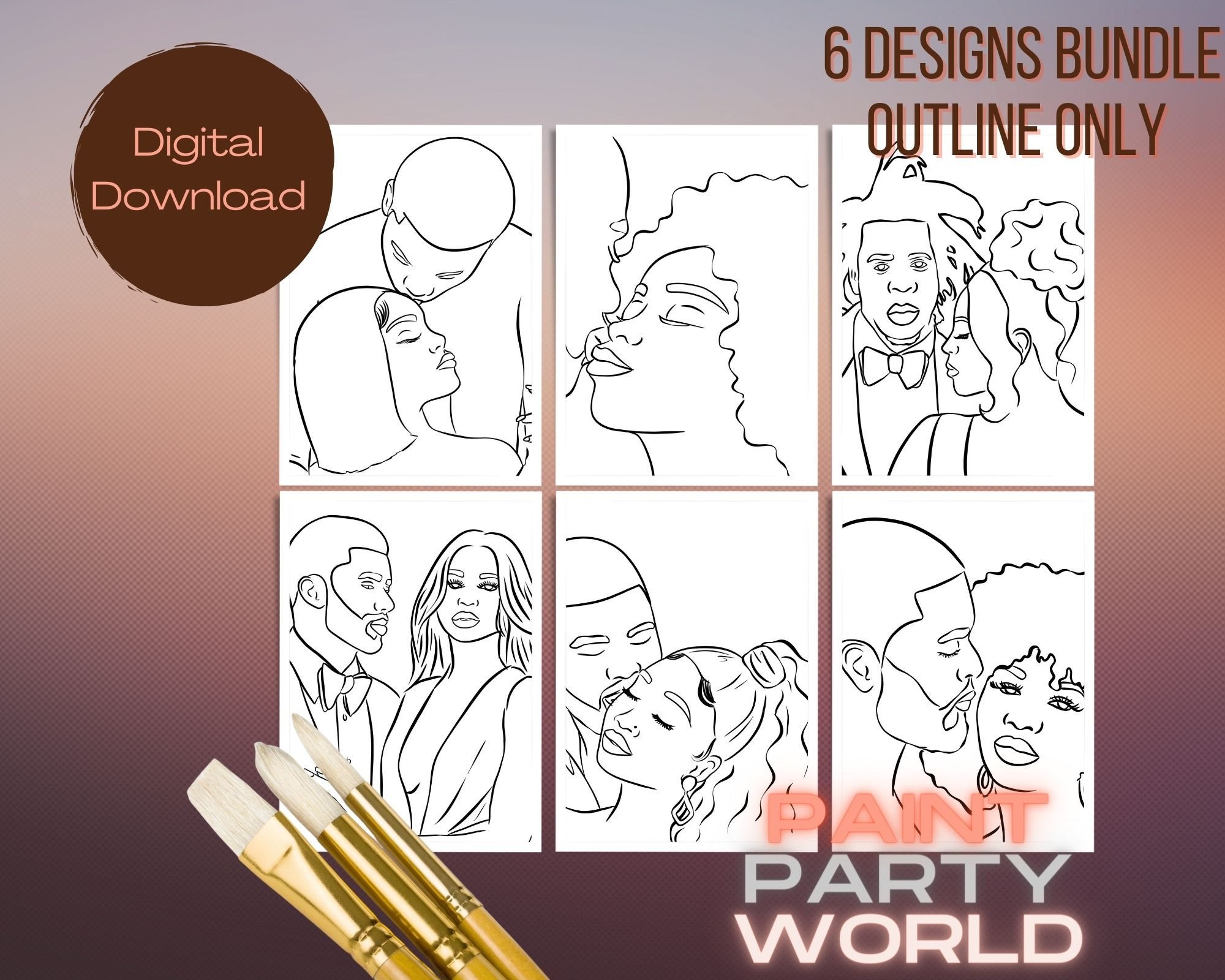 Canvas Printable Couple’s Bundle / Pre Drawn Outline Canvas/ DIY Canvas ...