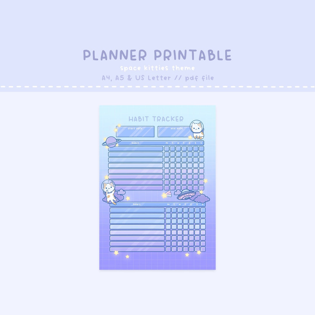 Habit Tracker, Printable Habit Tracker, Kawaii Planner, Cute Planner ...