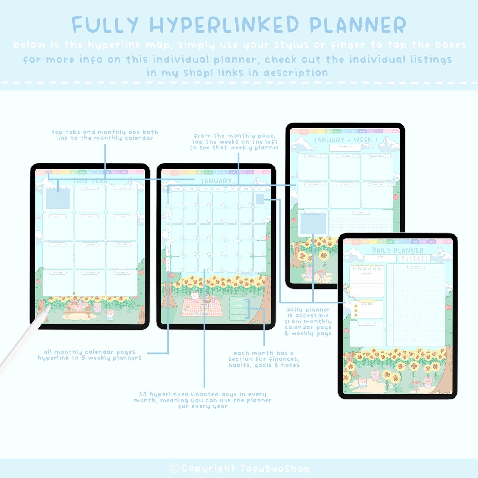 Digital Planner Bundle, Kawaii Digital Planner, Cute Digital Planner ...