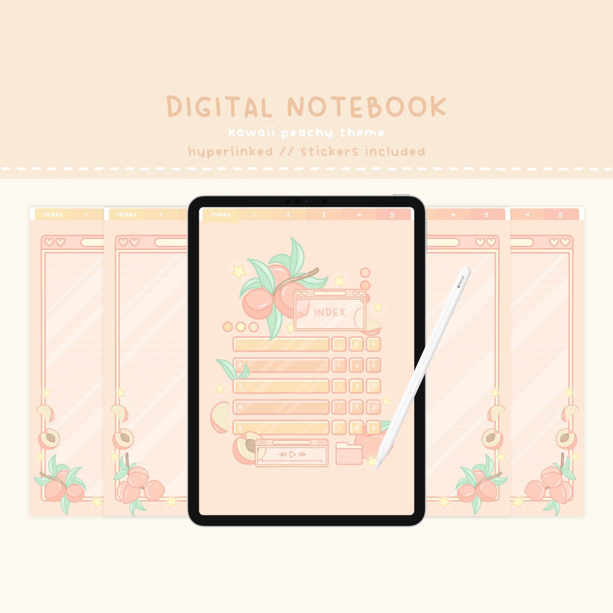 Kawaii Peachy Digital Notebook - Hyperlinked Planner With Stickers (PDF ...