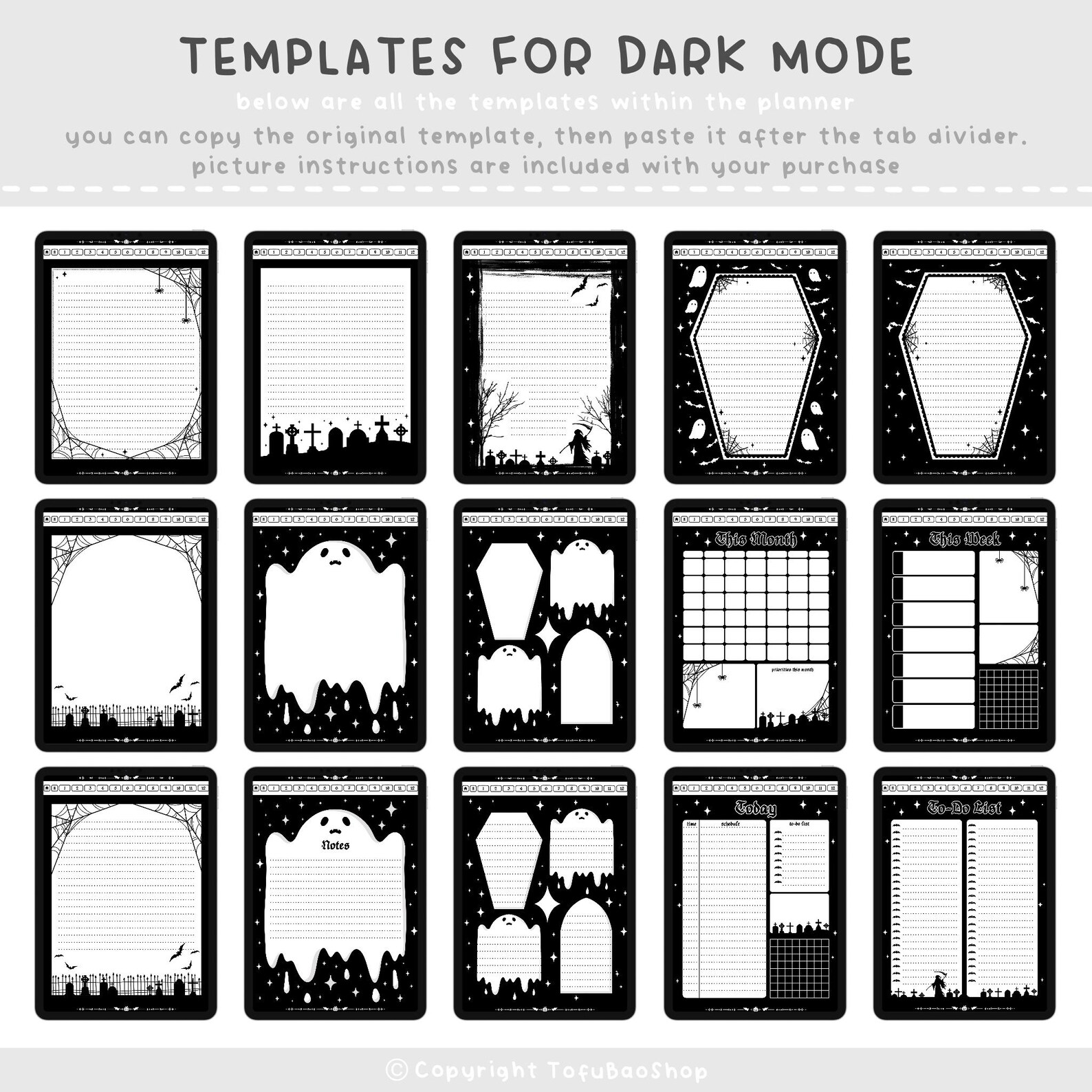 Spooky Digital Planner Light & Dark Mode - Ghost Halloween Aesthetic ...