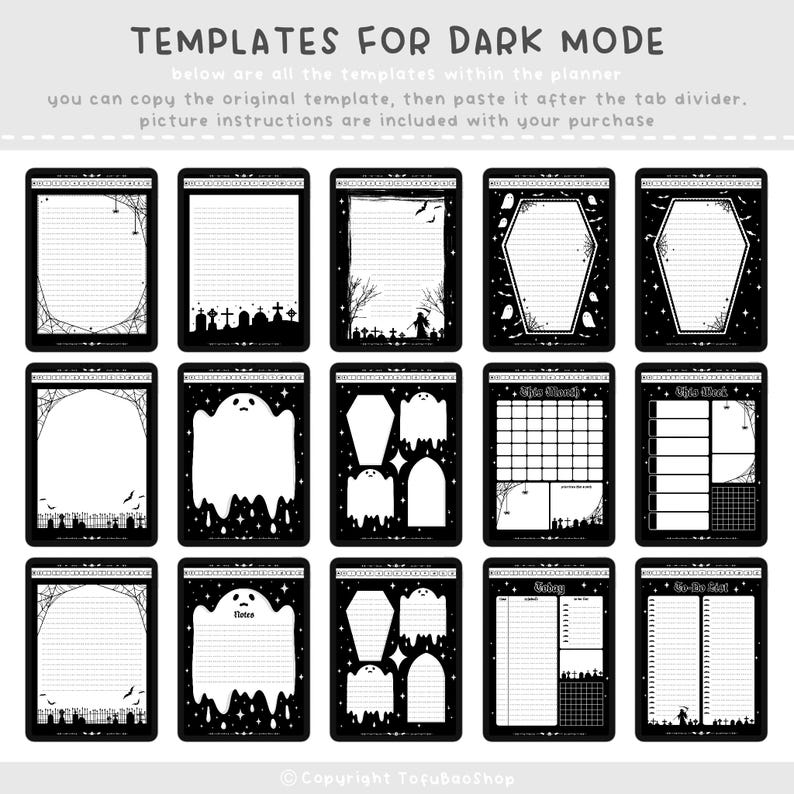Spooky Digital Planner Light & Dark Mode - Ghost Halloween Aesthetic ...