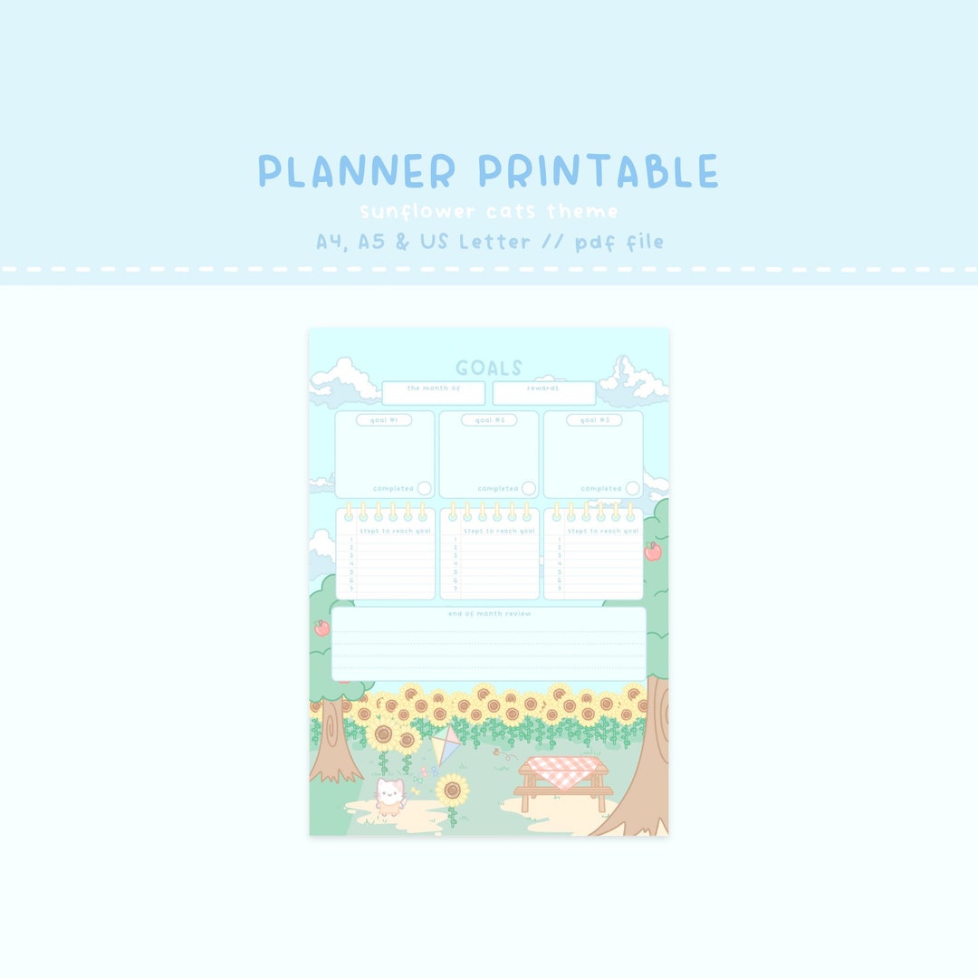 Goals Tracker, Printable, Planner Page, Planner Insert, Kawaii Planner ...