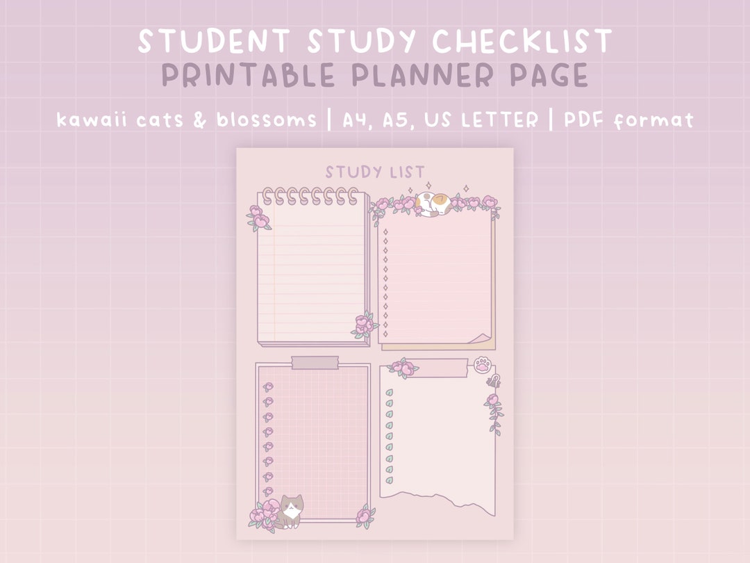 Study Checklist Printable Printable Planner School Planner - Etsy