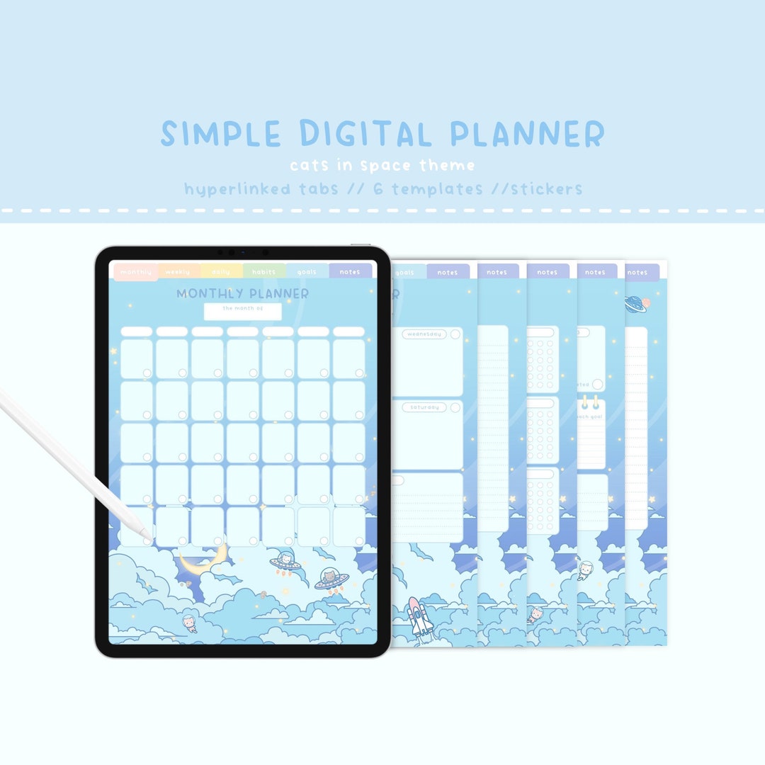 Cats in Space, Digital Planner, Cute Planner, Kawaii Planner ...
