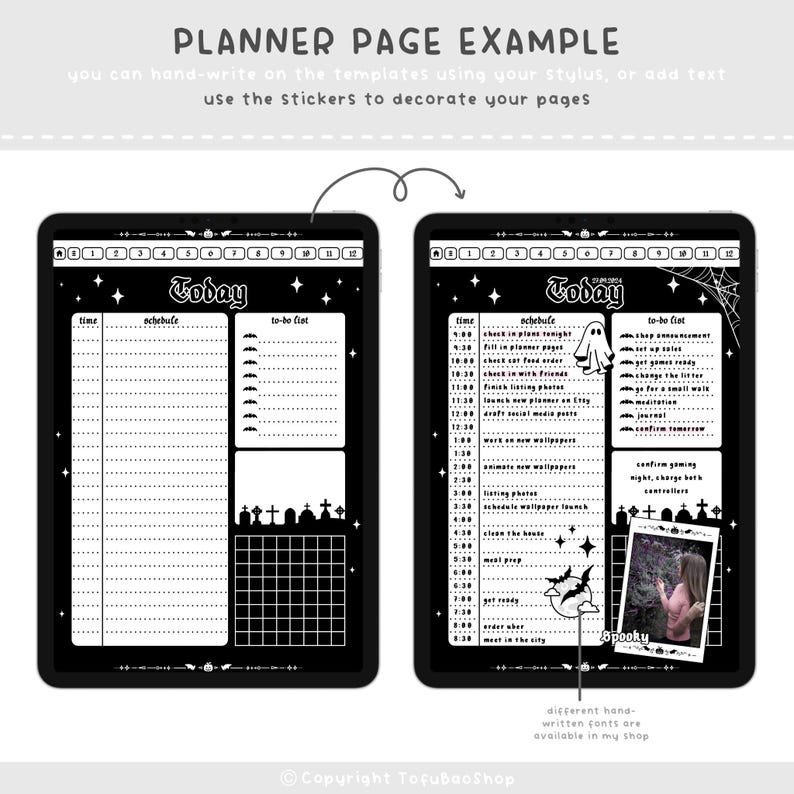 Spooky Digital Planner Light & Dark Mode - Ghost Halloween Aesthetic ...