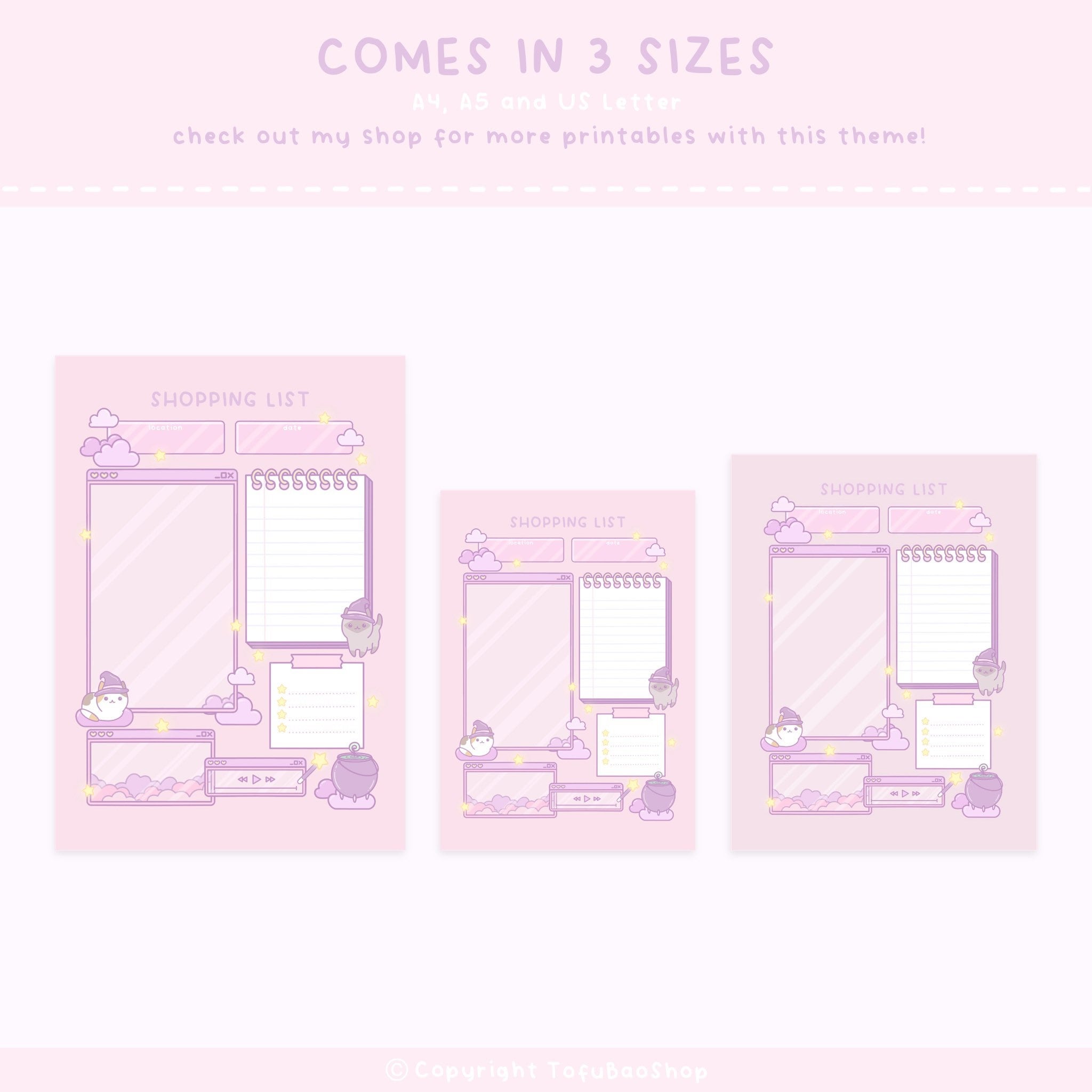 Shopping List, Printable Planner Page, Witchy Cats, Kawaii Cats, Kawaii ...