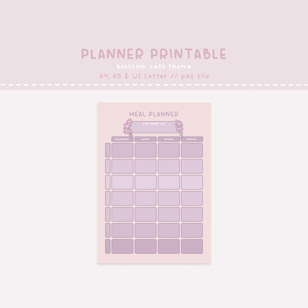 Meal Planner, Printable Meal Planner, Health Tracker, Kawaii Planner ...