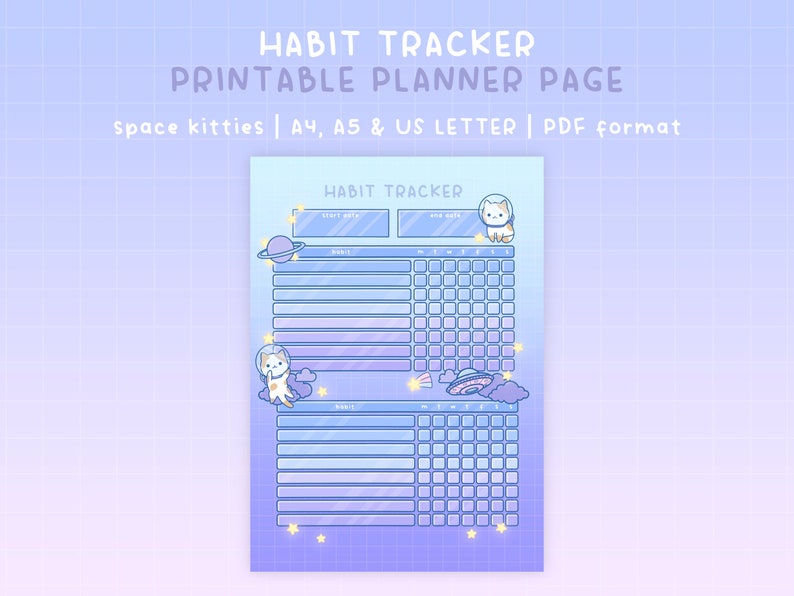 Habit Tracker Printable Habit Tracker Kawaii Planner Cute - Etsy