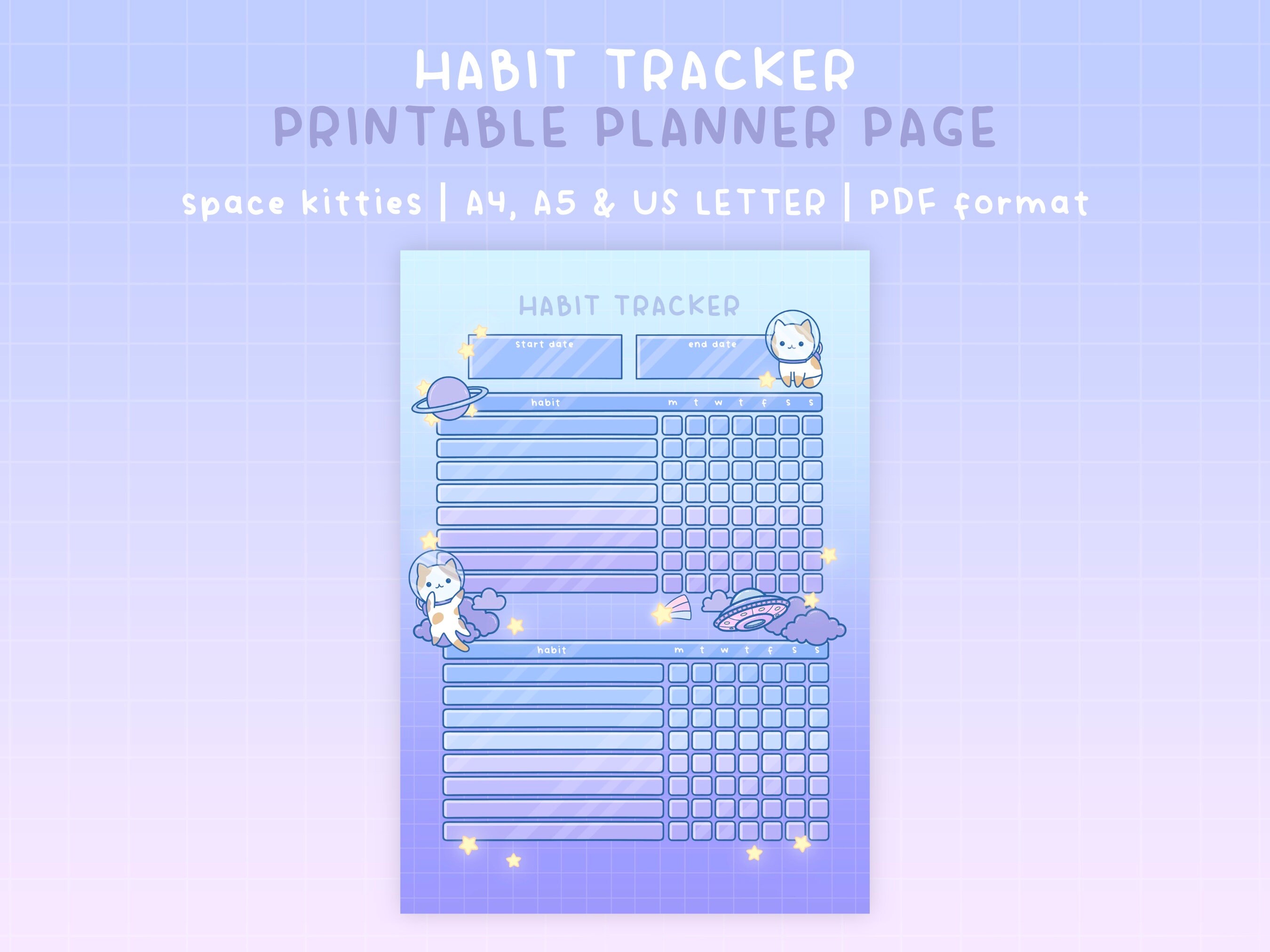 Habit Tracker Printable Habit Tracker Kawaii Planner Cute - Etsy Finland