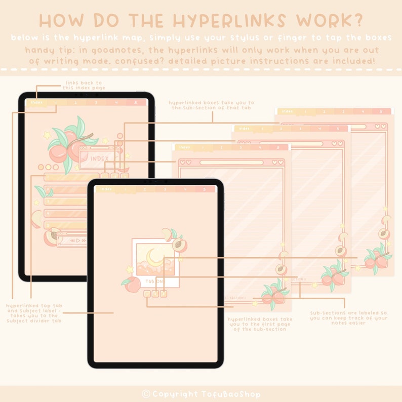 Kawaii Peachy Digital Notebook - Hyperlinked Planner With Stickers (PDF ...