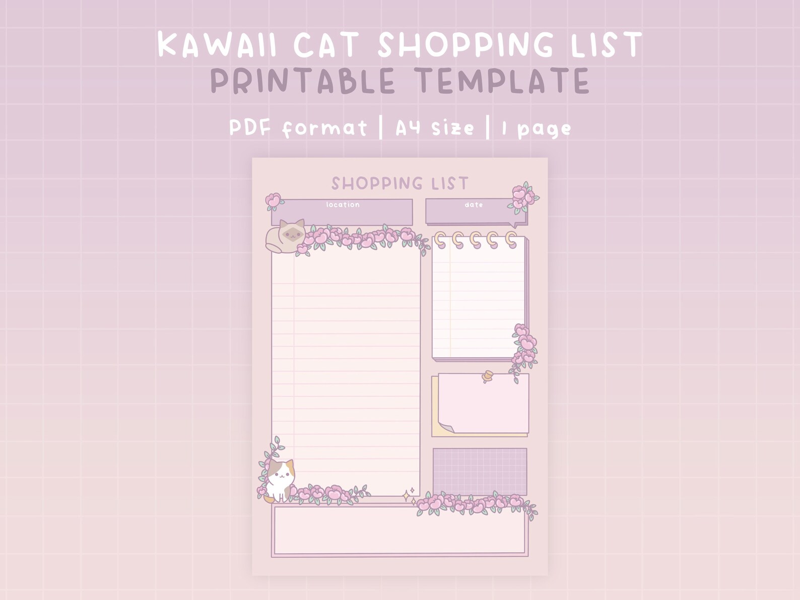 Printable Shopping List Kawaii Shopping List Kawaii Planner - Etsy