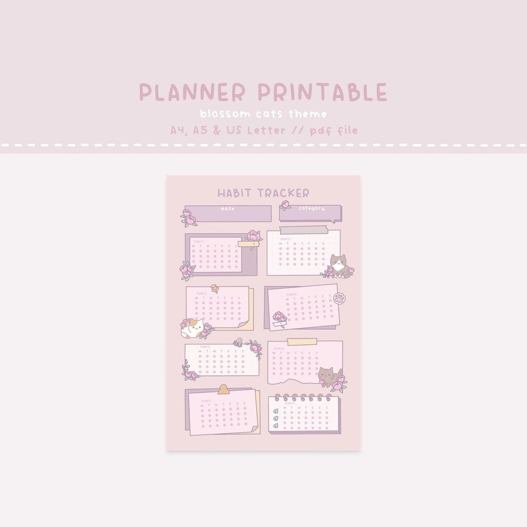 Kawaii Habit Tracker, Habit Tracker Printable, Planner Templates ...