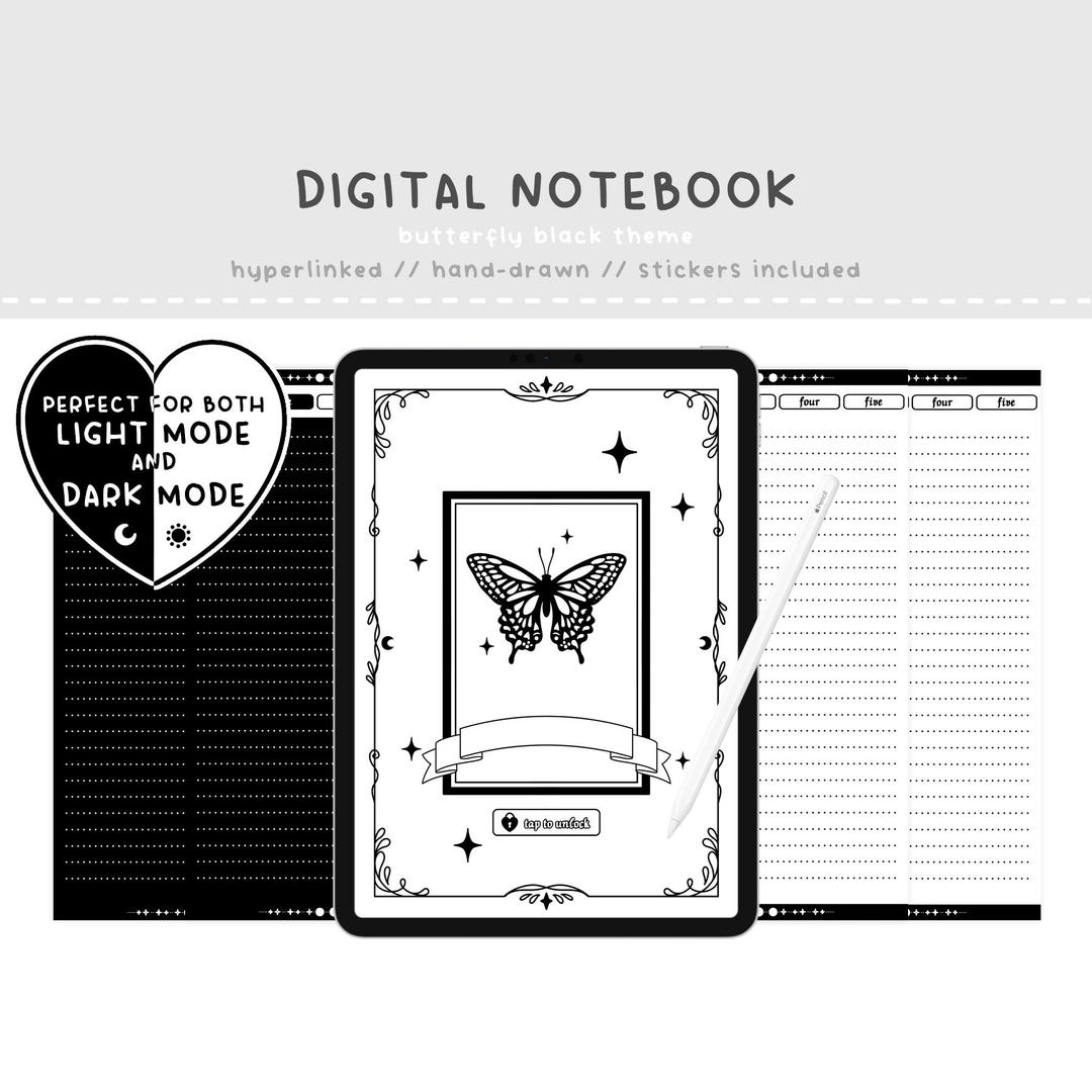 Light & Dark Mode Edgy Digital Notebook - Digital Journal With ...
