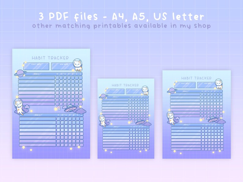 Habit Tracker Printable Habit Tracker Kawaii Planner Cute - Etsy