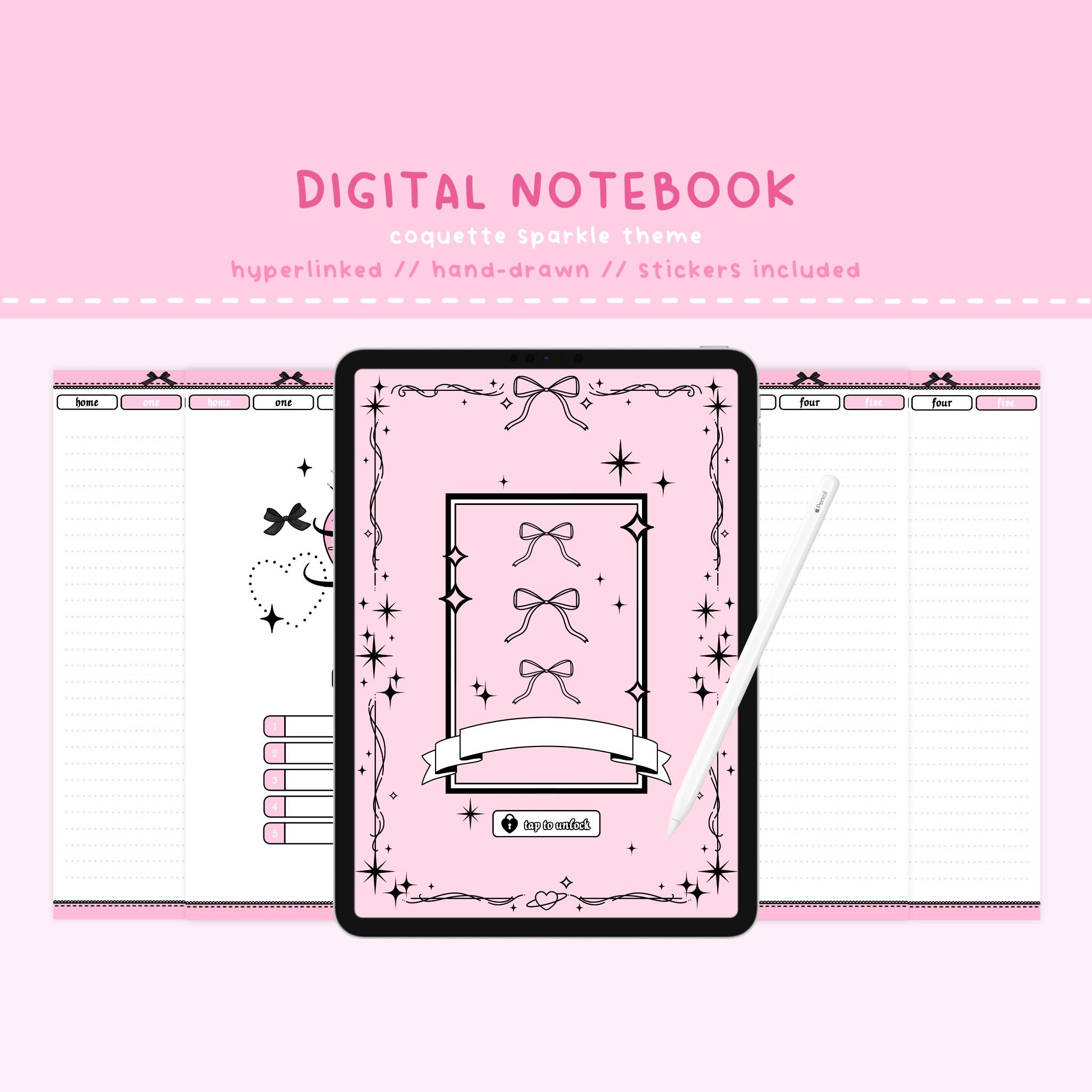 Edgy Coquette Digital Notebook - Hyperlinked Tabs and Sections - White ...