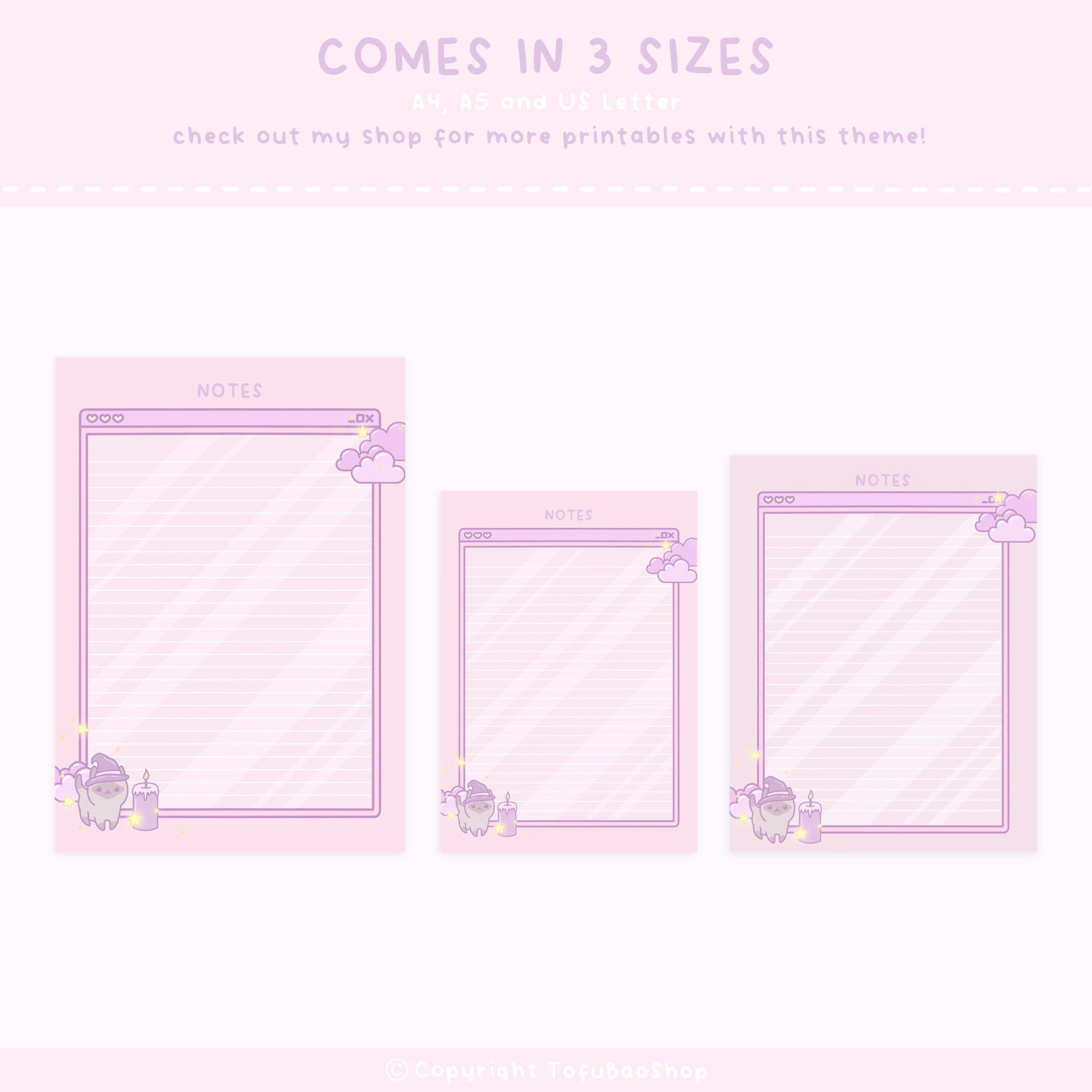 Kawaii Note Paper Cute Note Paper Digital Note Paper Kawaii - Etsy