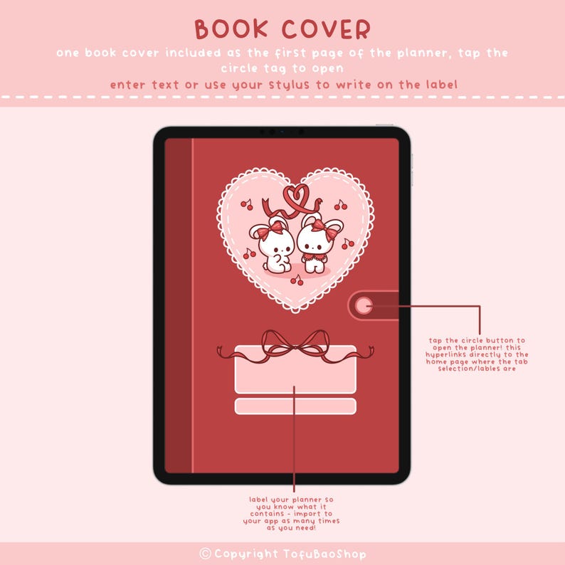 Cherry Red Cute Kawaii Digital Notebook - Hyperlinked PDF Templates for ...